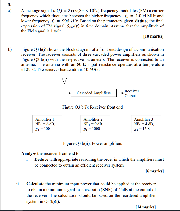 Solved 3. a) A message signal m(t) = 2 cos(211 x 103t) | Chegg.com