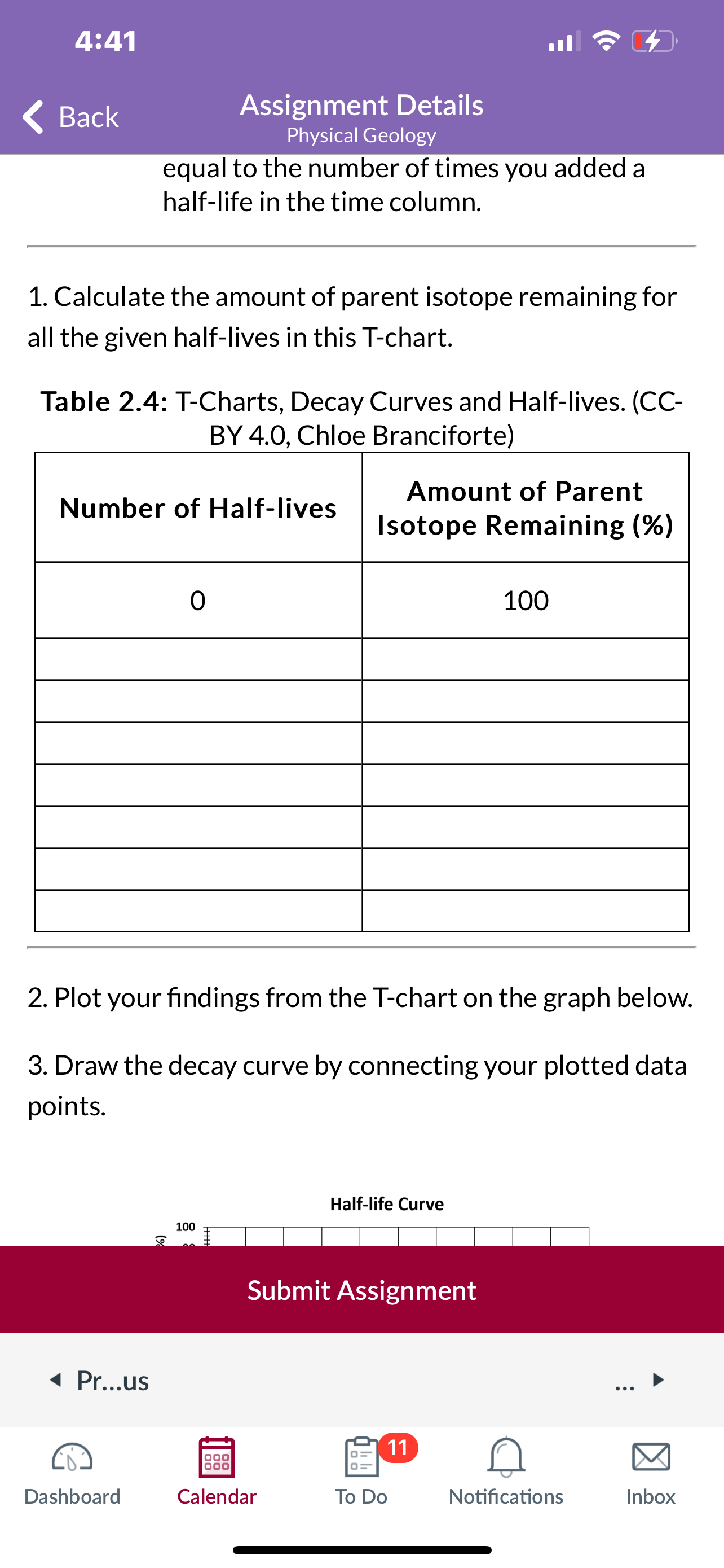 Solved 1. Calculate the amount of parent isotope remaining | Chegg.com