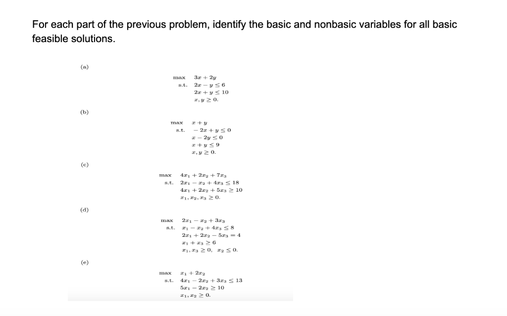 Solved For each part of the previous problem, identify the | Chegg.com
