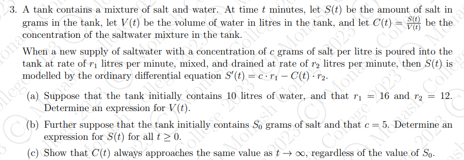 3. A tank contains a mixture of salt and water. At | Chegg.com