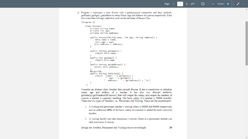 Solved - ZOOM + 1. Program 1 represents a class Person with | Chegg.com