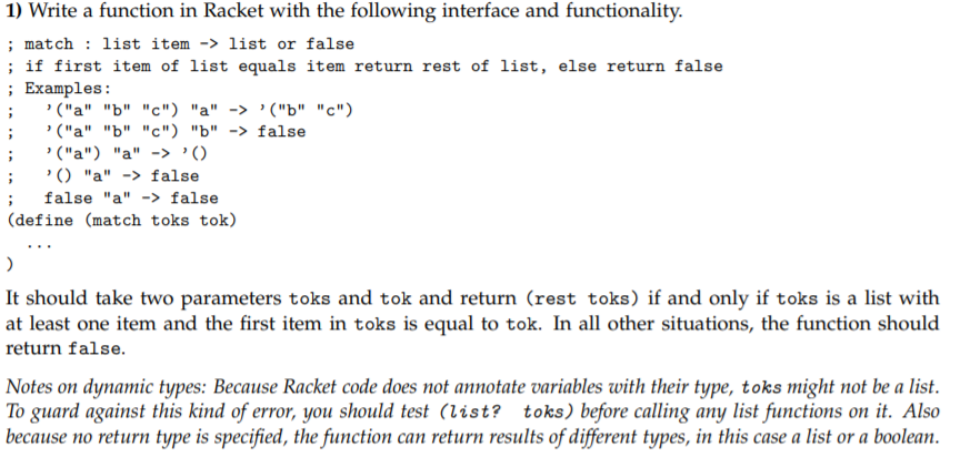 1) Write a function in Racket with the following | Chegg.com