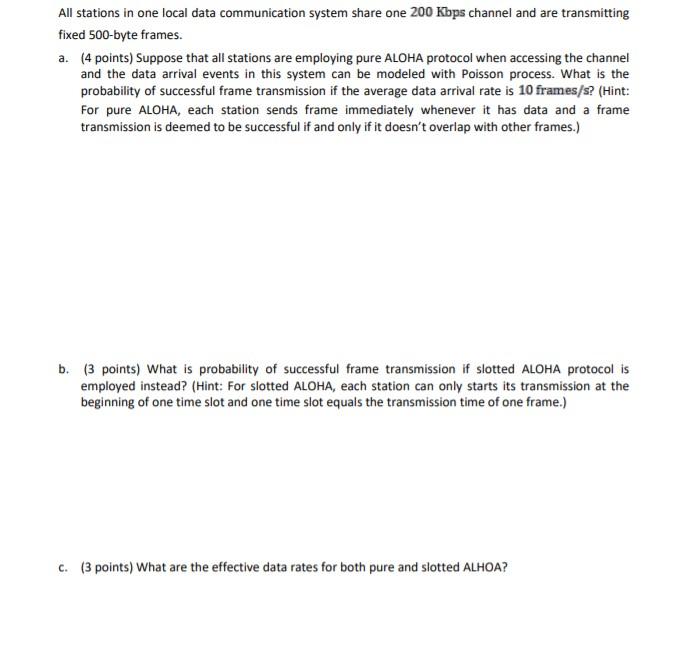 All stations in one local data communication system | Chegg.com