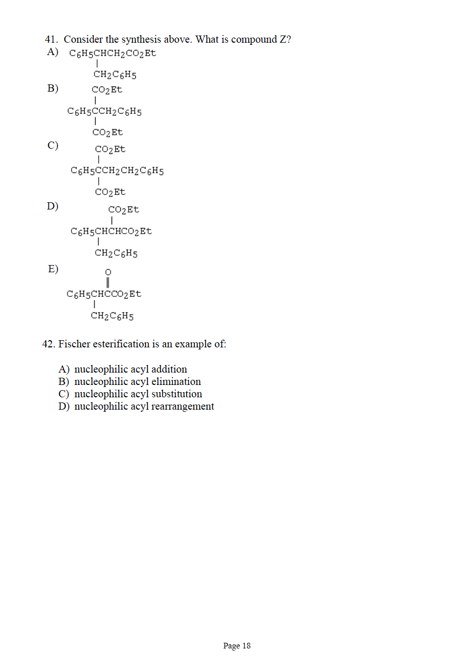 Solved 41. Consider the synthesis above. What is compound Z? | Chegg.com