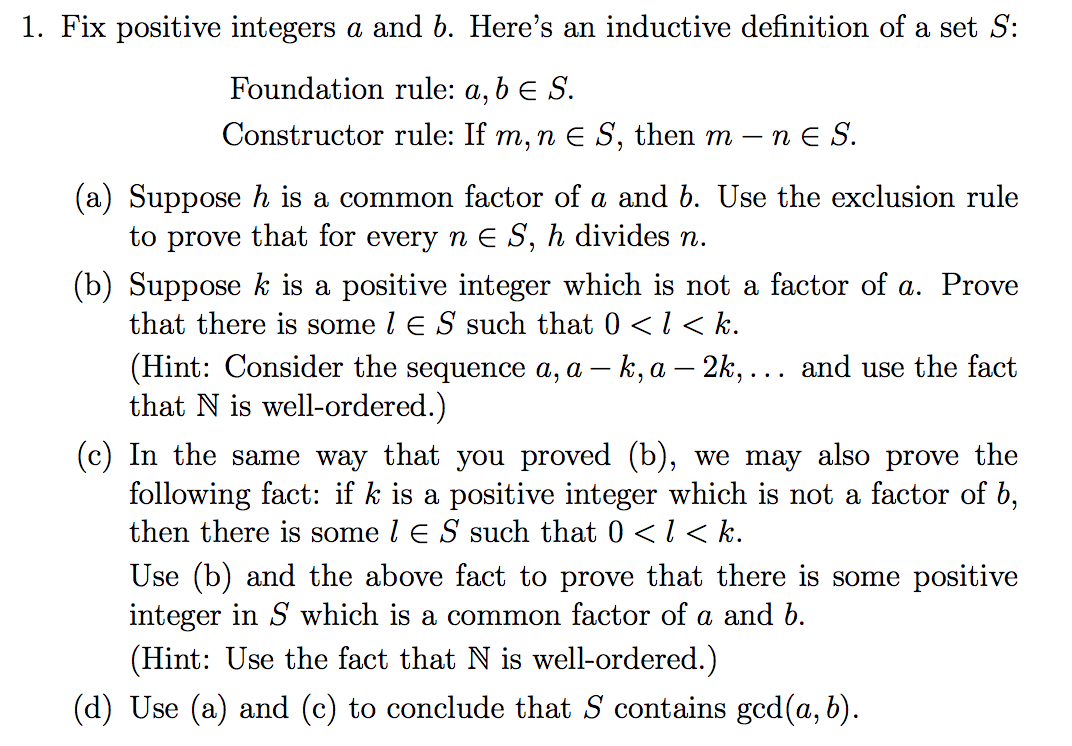 Solved 1. Fix positive integers a and b. Here's an inductive | Chegg.com