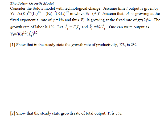 Solved The Solow Growth Model Consider the Solow model with | Chegg.com