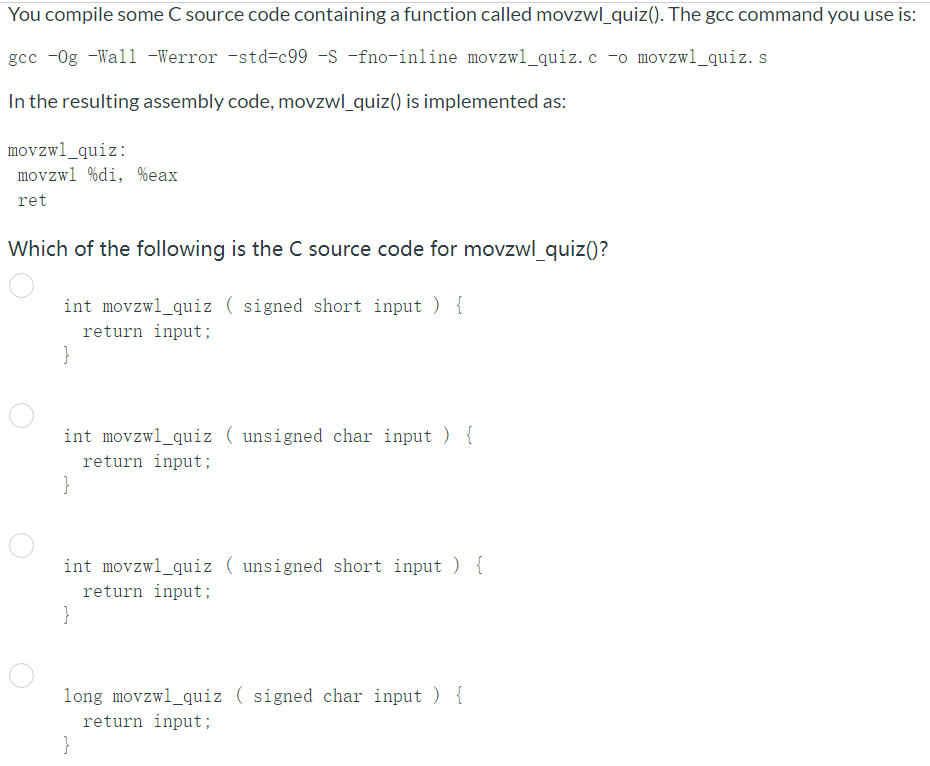 Solved You compile some C source code containing a function | Chegg.com