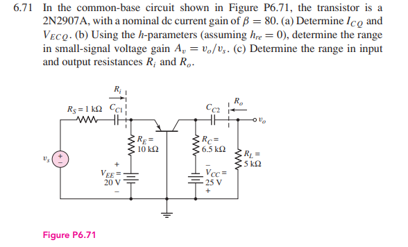 Solved 6.71 In the common-base circuit shown in Figure | Chegg.com