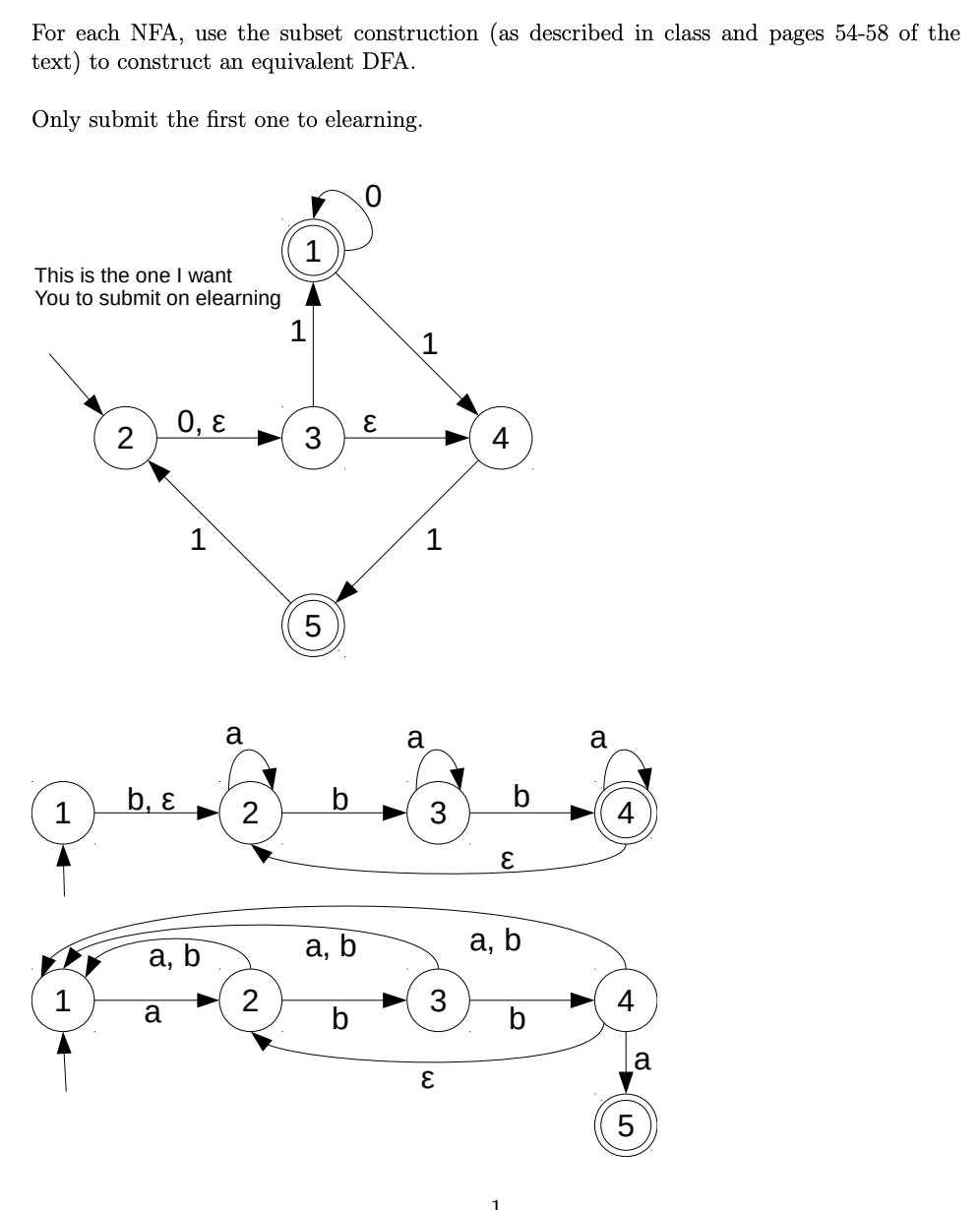 Solved For each NFA, use the subset construction (as | Chegg.com