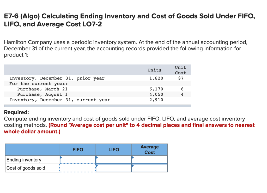 Solved E7-6 (Algo) Calculating Ending Inventory and Cost of | Chegg.com