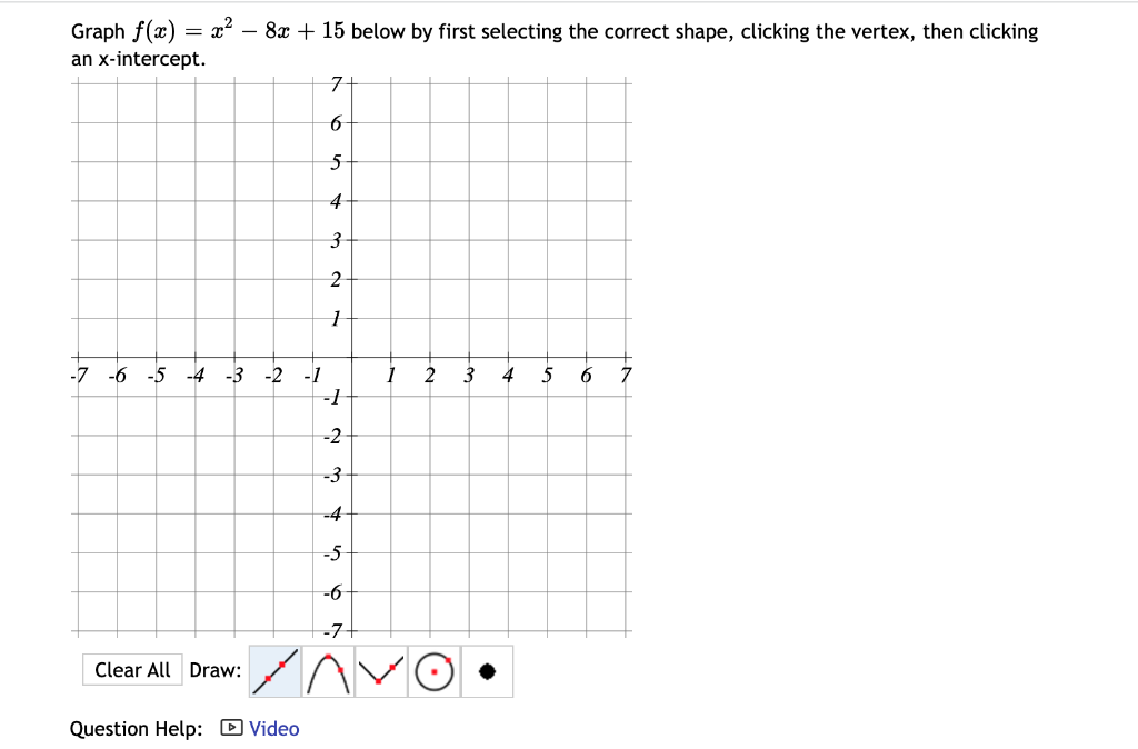 Solved Graph f(x) = x2 – 8x + 15 below by first selecting | Chegg.com