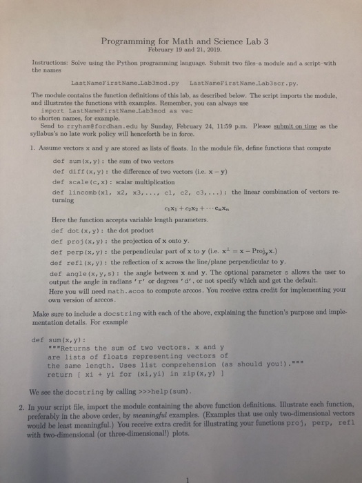 Solved Programming for Math and Science Lab 3 February 19 | Chegg.com