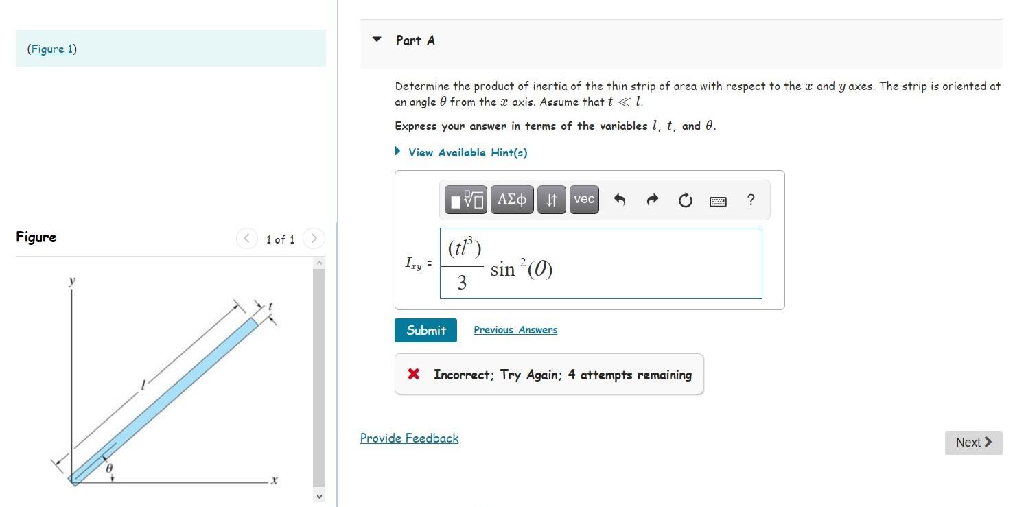 Solved Determine the product of inertia of the thin strip of | Chegg.com