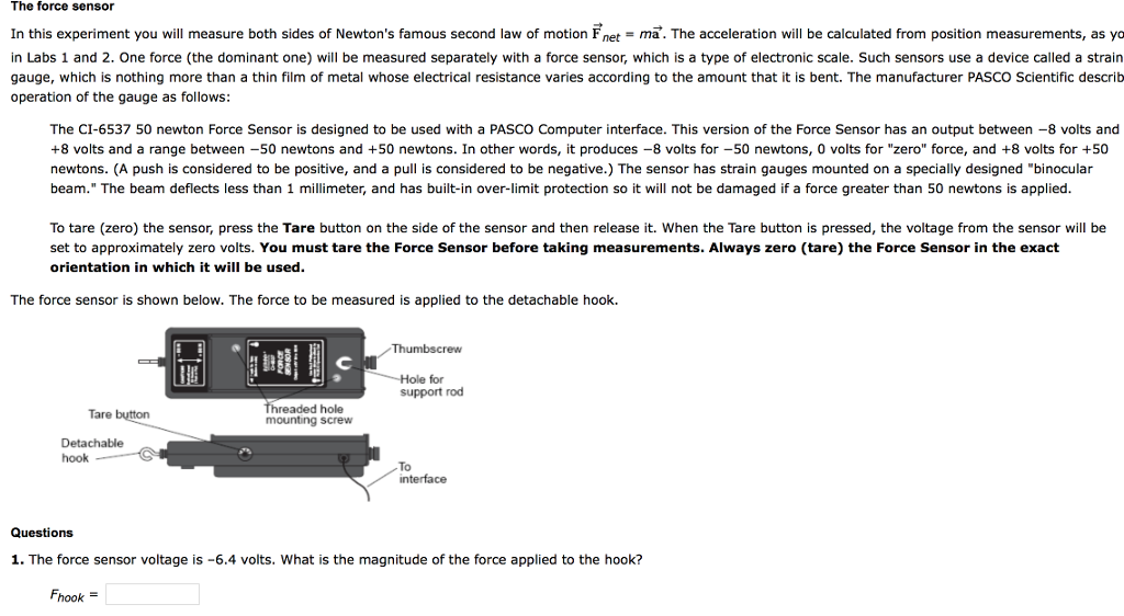 Solved The force sensor In this experiment you will measure | Chegg.com