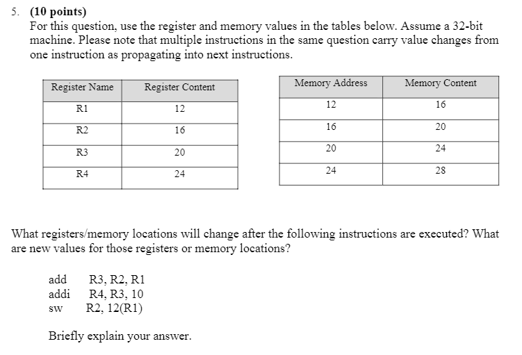 Solved For this question, use the register and memory values | Chegg.com