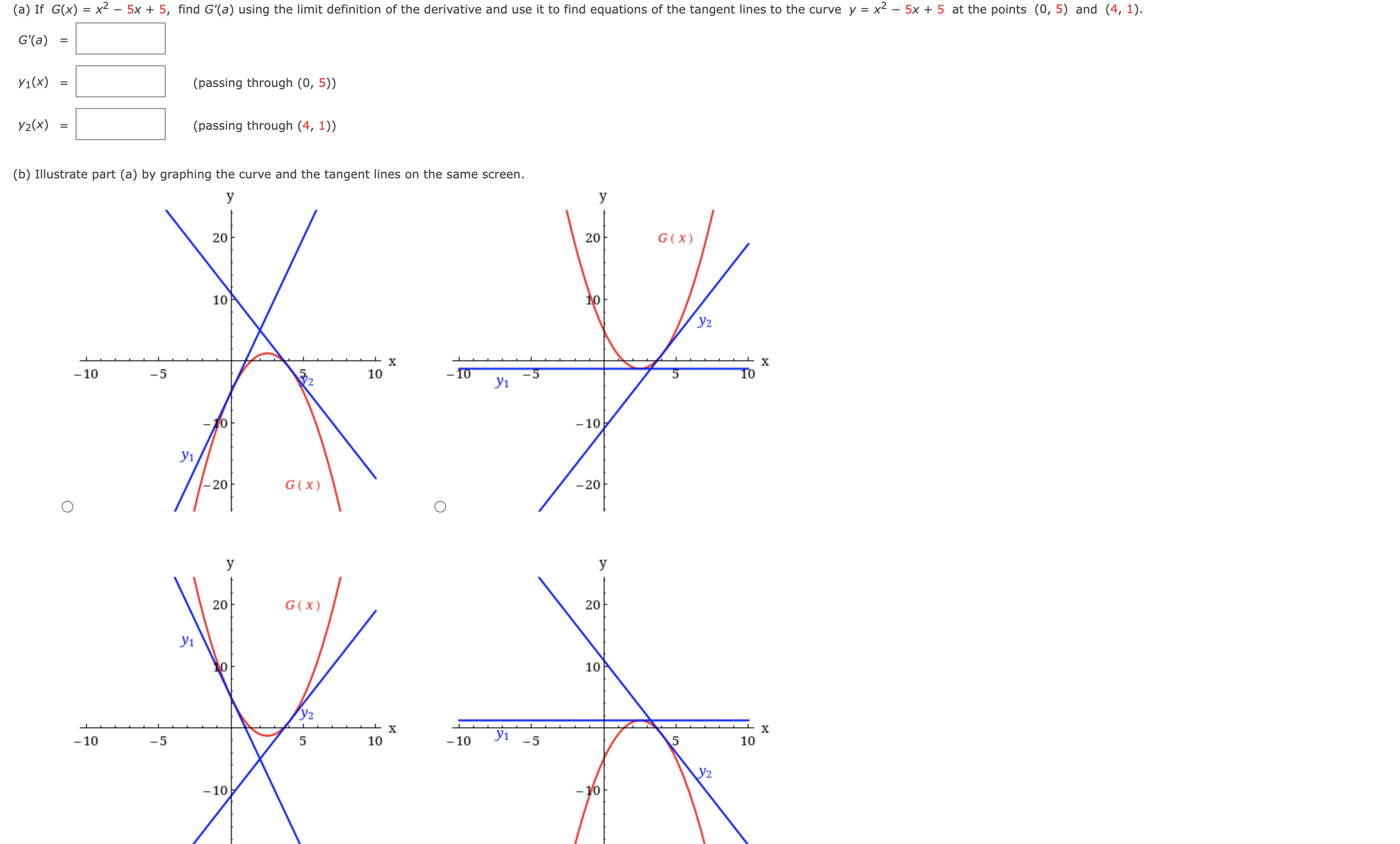 Solved G′(a)= y1(x)=y2(x)=( passing through (0,5)) (passing | Chegg.com