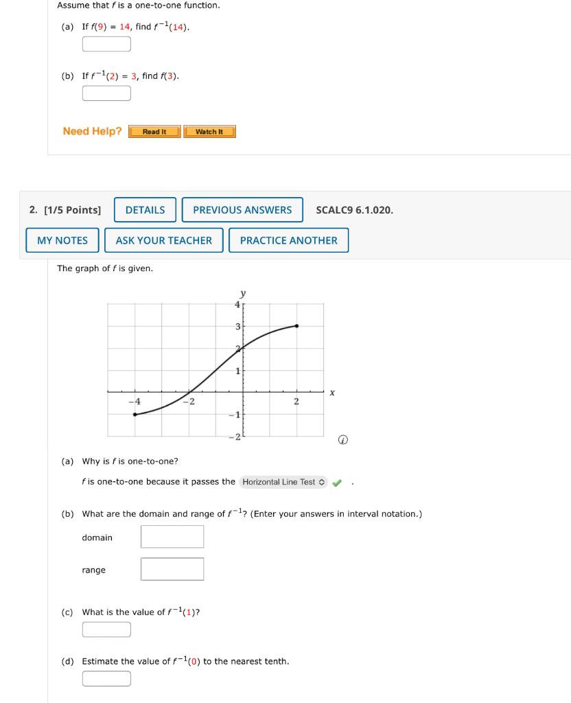 Solved Assume that f is a one-to-one function. (a) If f(9) = | Chegg.com