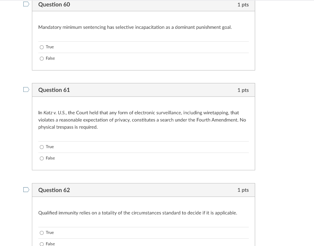 Solved Question 60 1 pts Mandatory minimum sentencing has | Chegg.com
