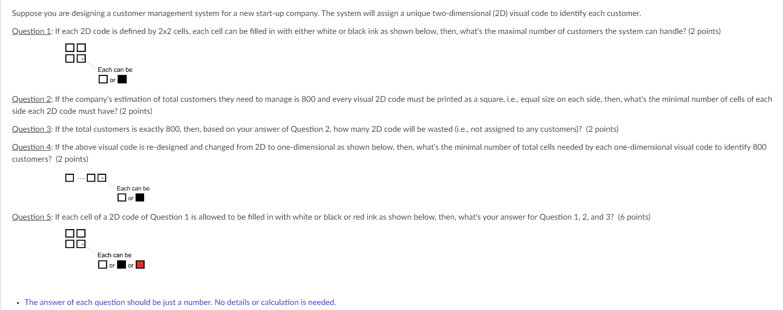 Solved side each 2D code must have? (2 points) customers? (2 | Chegg.com
