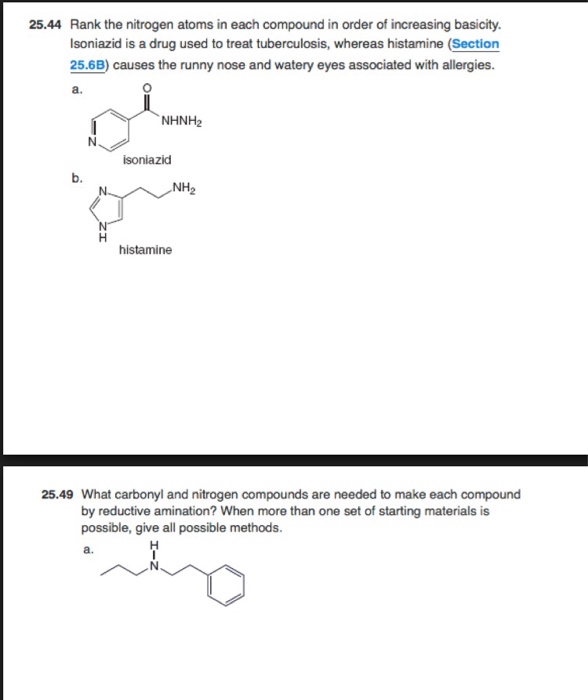 Solved 25.44 Rank the nitrogen atoms in each compound in | Chegg.com