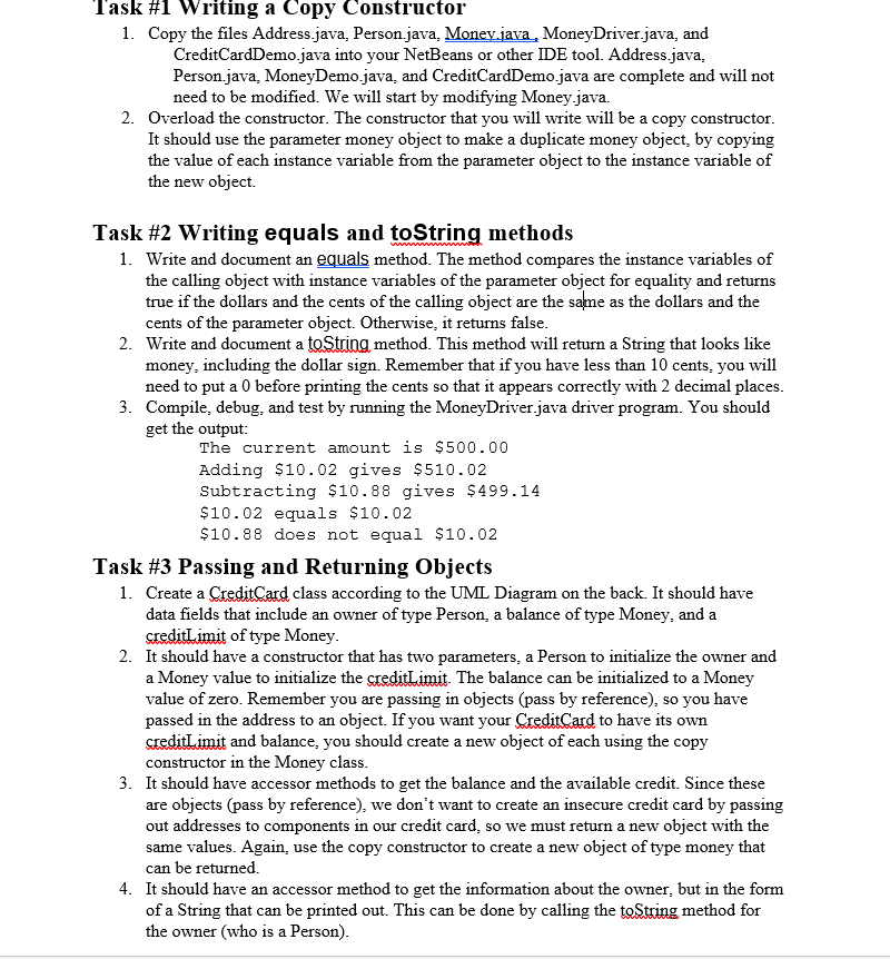 Solved Task #1 writing a copy Constructo! 1. Copy the files | Chegg.com