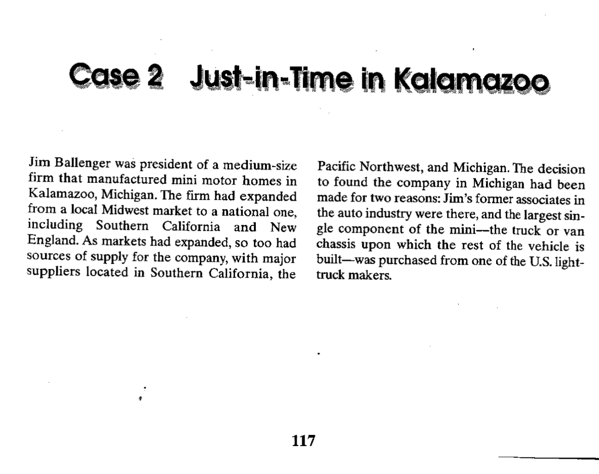 Solved Case 2 Just-in-Time in Kalamazoo Jim Ballenger was | Chegg.com