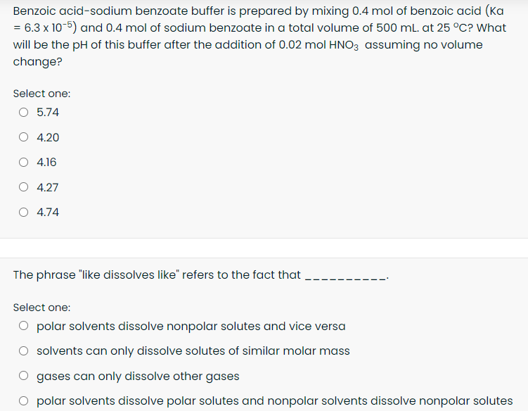Solved Benzoic acid-sodium benzoate buffer is prepared by | Chegg.com