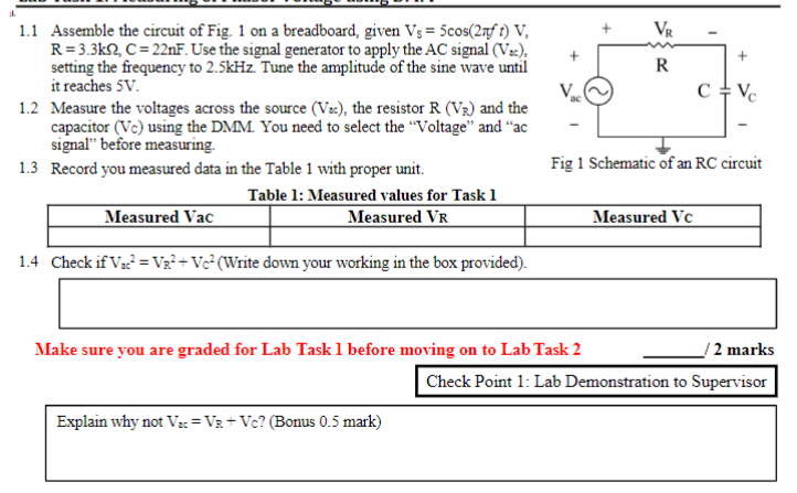 Solved 1.1 Assemble the circuit of Fig. 1 on a breadboard, | Chegg.com