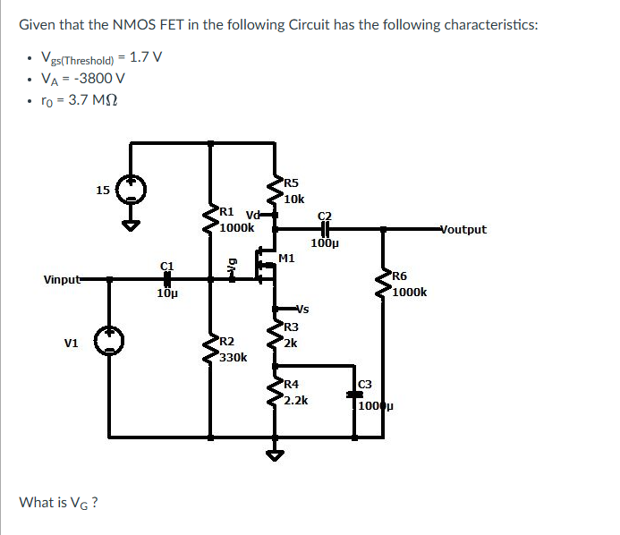 Solved by an EXPERT Given that the NMOS FET in ﻿the following Circuit has | Chegg.com
