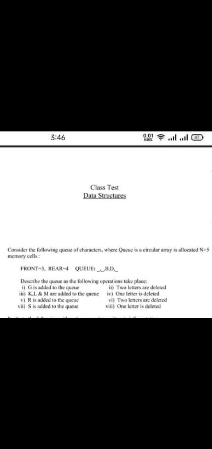 Solved 0.01 3:46 Class Test Data Structures Consider the | Chegg.com