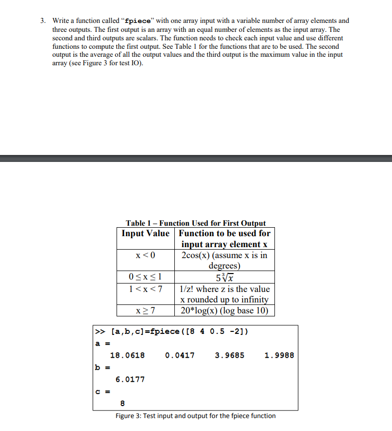 Solved 3. Write a function called "fpiece" with one array | Chegg.com