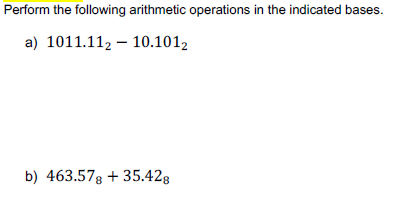 Solved Perform the following arithmetic operations in the | Chegg.com
