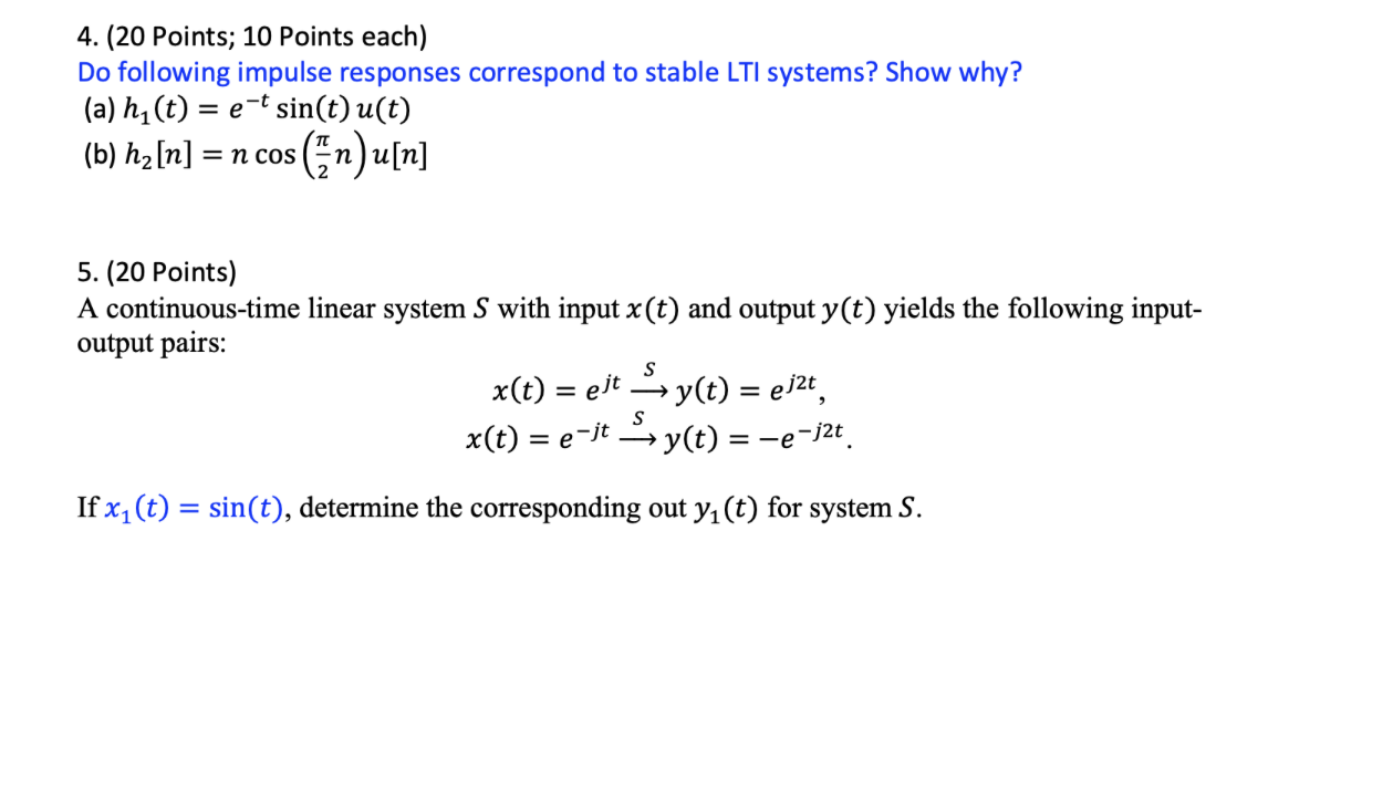 Solved (20 ﻿Points; 10 ﻿Points each)Do ﻿following impulse | Chegg.com