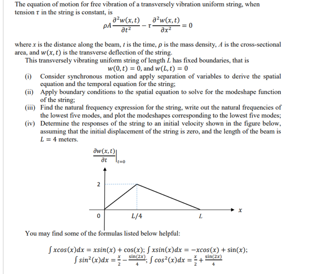Solved The equation of motion for free vibration of a | Chegg.com