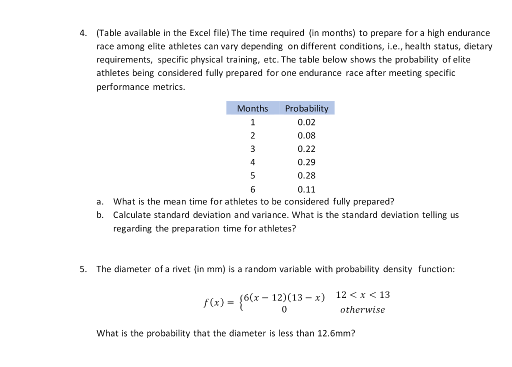 Solved 4. (Table available in the Excel file) The time | Chegg.com