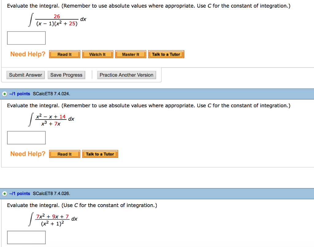 Solved Evaluate the integral. (Remember to use absolute | Chegg.com