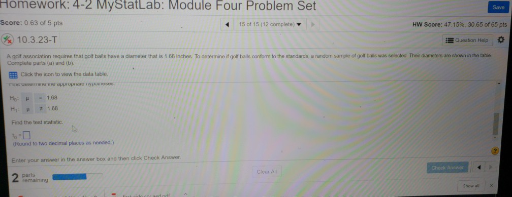 Homework: 4-2 MyStatLab: Module Four Problem Set Save | Chegg.com