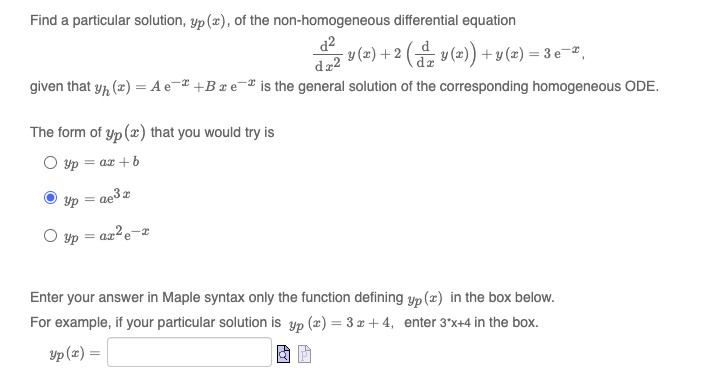 Solved Find a particular solution, yp(x), of the | Chegg.com