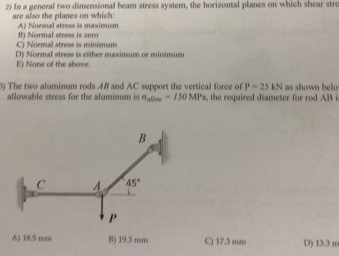 Solved 2) In a general two dimensional beam stress system, | Chegg.com