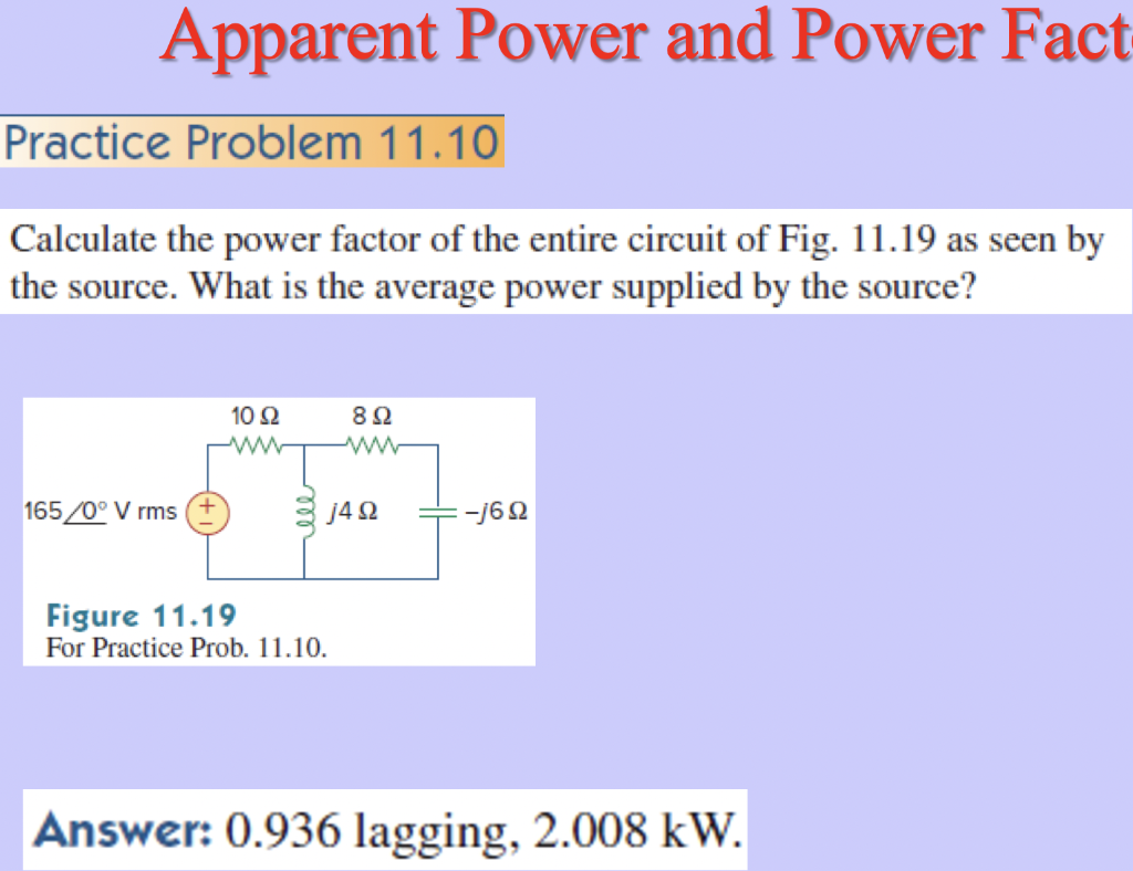 Solved Apparent Power and Power Fact Practice Problem 11.10 | Chegg.com
