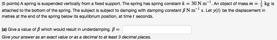Solved (5 points) A spring is suspended vertically from a | Chegg.com