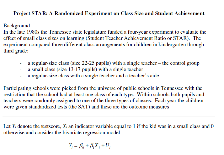 Project STAR: A Randomized Experiment on Class Size | Chegg.com