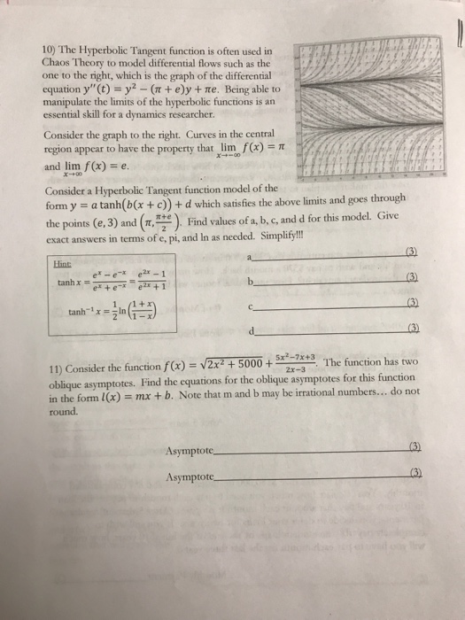 Solved 10) The Hyperbolic Tangent function is often used in | Chegg.com