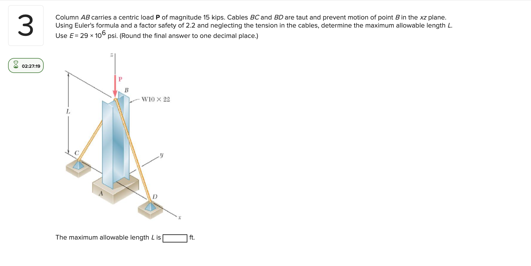 Solved 3 Column AB carries a centric load P of magnitude 15 | Chegg.com