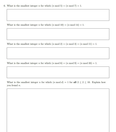 Solved 6. What is the smallest integer n for which ( mod 5 | Chegg.com