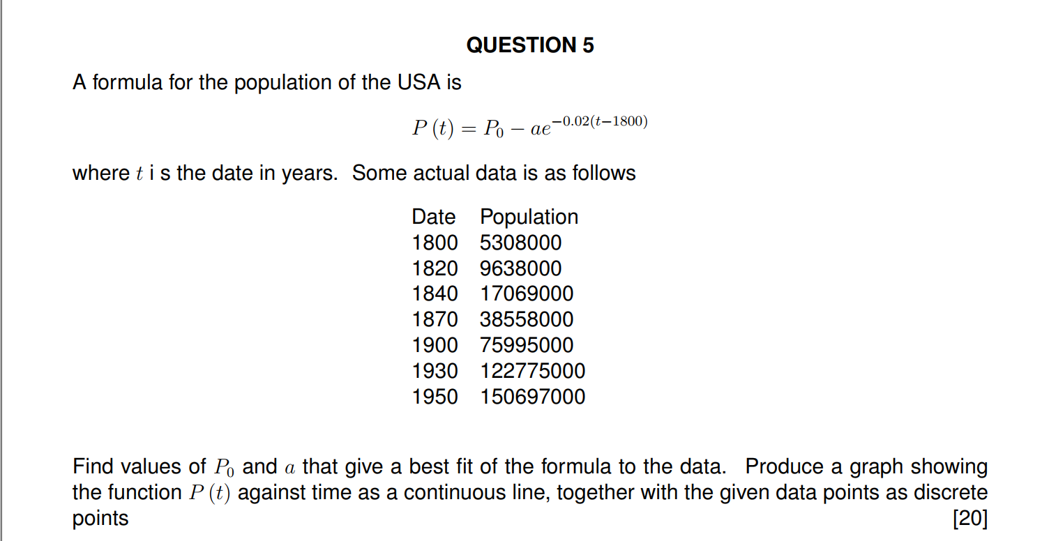 Solved QUESTION 5 A formula for the population of the USA is | Chegg.com