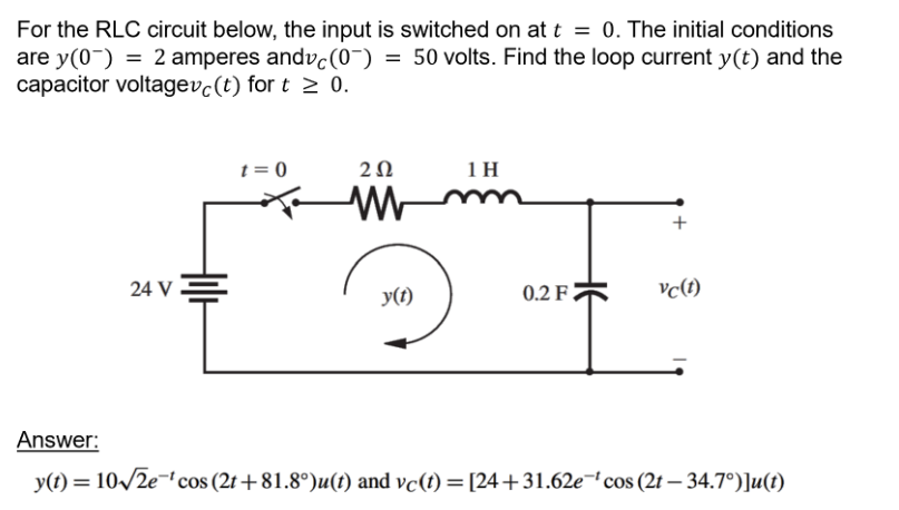Solved For the RLC circuit below, the input is switched on | Chegg.com