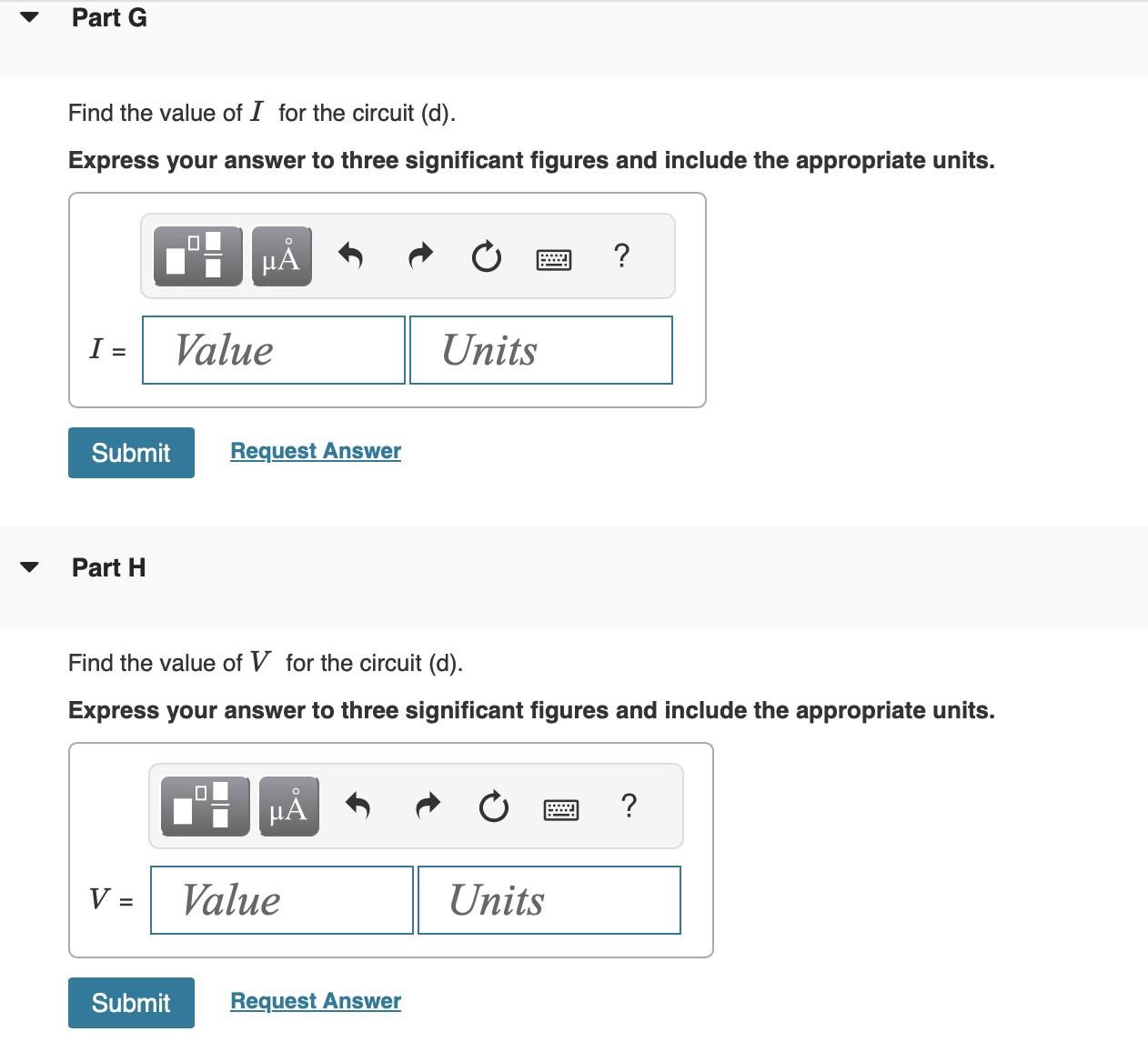 Solved Find the values of I and V for the circuits shown in | Chegg.com