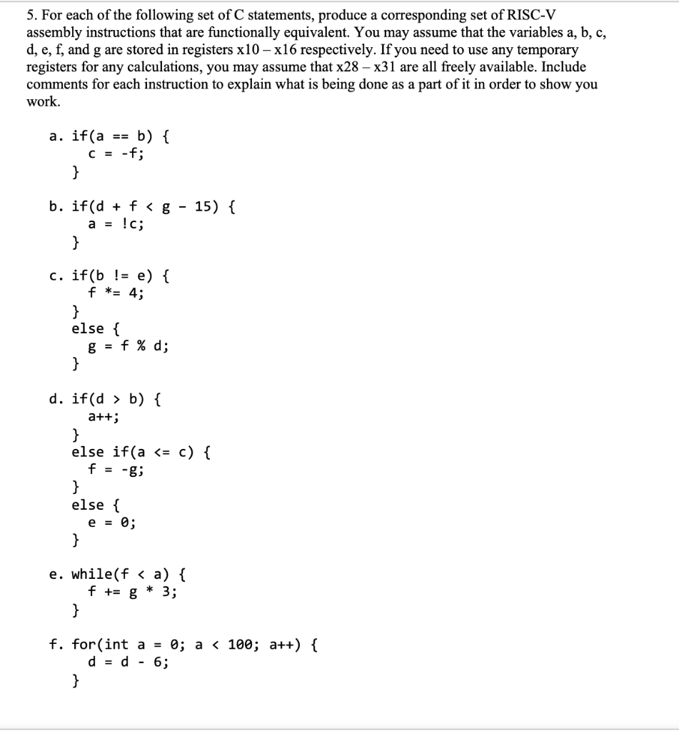 Solved 5. For each of the following set of C statements, | Chegg.com