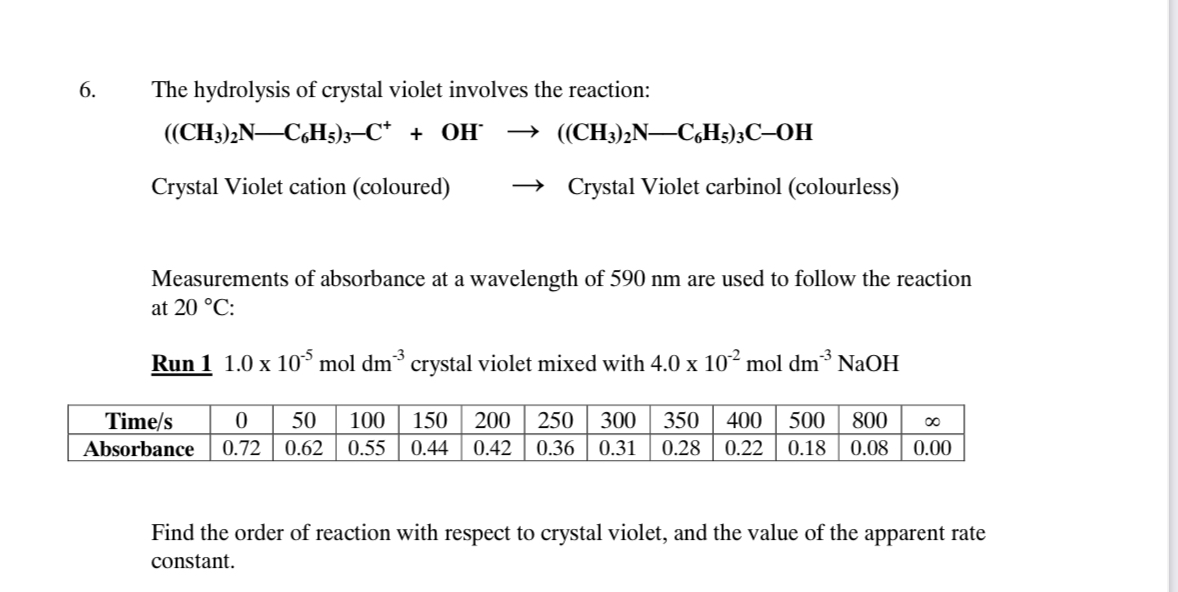 Solved The hydrolysis of crystal violet involves the | Chegg.com